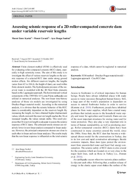 Pdf Assessing Seismic Response Of A 2d Roller Compacted Concrete Dam