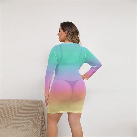 Sunny Lagoon Pretty Ombre Gradient All Over Print Womens Mesh See