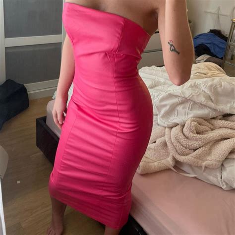 Missy Empire Pink Pu Strapless Bodycon Maxi Dress Depop