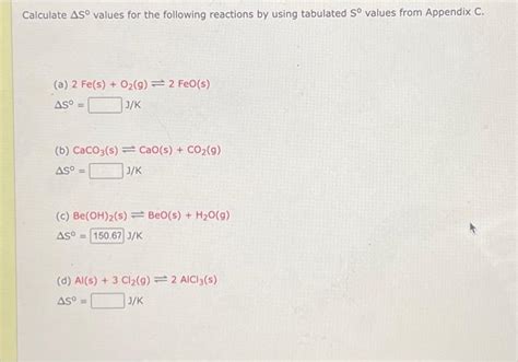Solved Calculate AS Values For The Following Reactions By Chegg