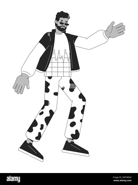Dancing African American Man Black And White 2d Line Cartoon Character Stock Vector Image And Art