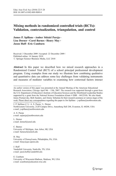 Pdf Mixing Methods In Randomized Controlled Trials Rcts Validation Contextualization