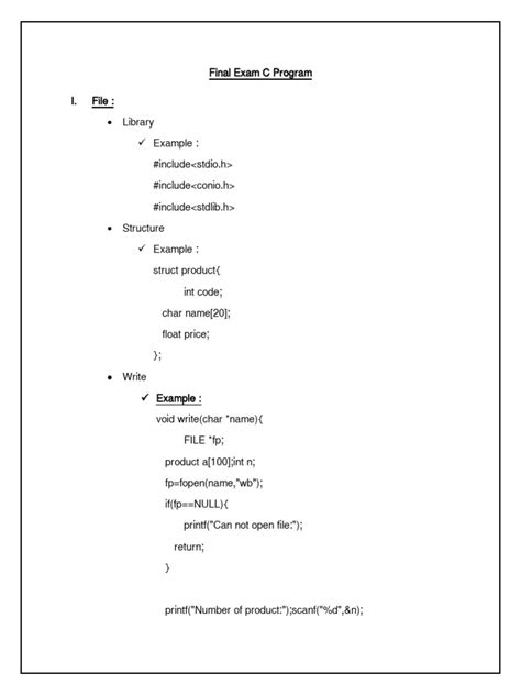 Final Exam C Program Pdf C Computer Programming