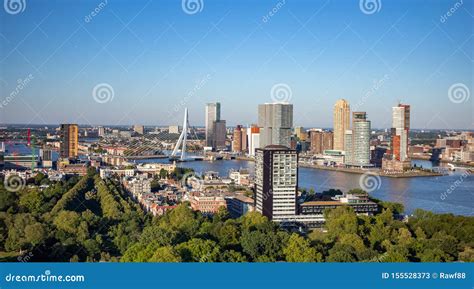 Rotterdam Netherlands Cityscape And Erasmus Bridge Aerial View From
