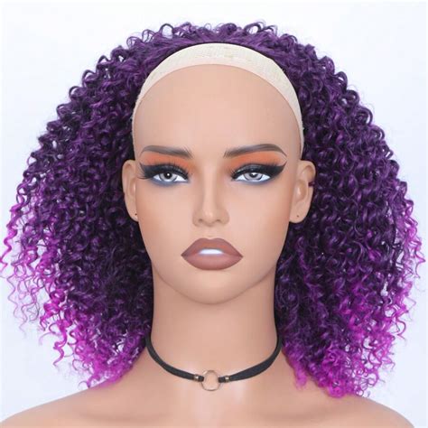 Afro Kinky Curly Half Wigs For Black Women 12 Inch Ombre Purple Bob