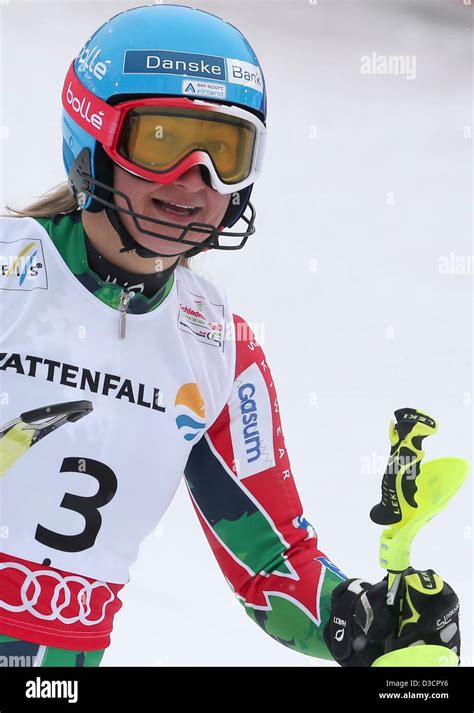 Tanja Poutiainen Of Finland Reacts After The First Run Of The Womens