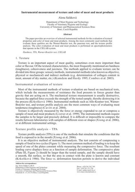 Pdf Instrumental Measurement Of Texture And Color Of Meat And