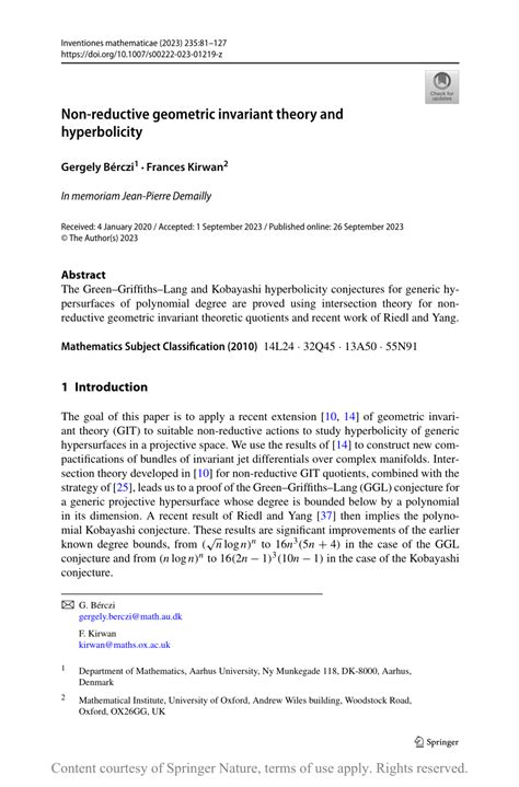 Pdf Non Reductive Geometric Invariant Theory And Hyperbolicity