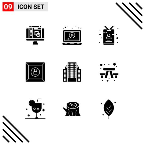 User Interface Pack Of 9 Basic Solid Glyphs Of Apartment Product Card Lock Reporter Editable