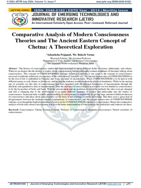 Comparative Analysis Of Modern Consciousness Theories And The Ancient Eastern Concept Of Chetna