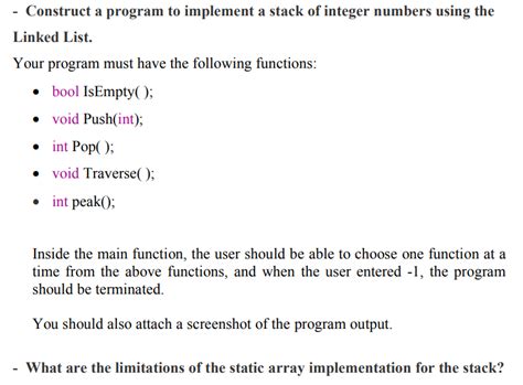 Solved Construct A Program To Implement A Stack Of Integer Chegg