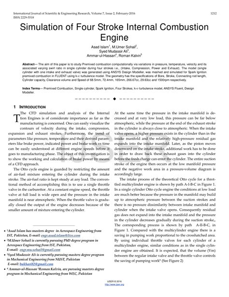 Pdf Simulation Of Four Stroke Internal Combustion Engine