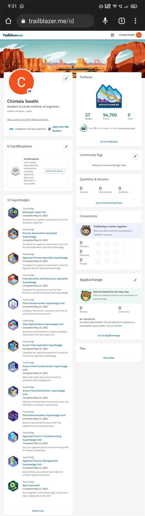 Swathi Chintala On Linkedin Developersuperbadge Developersuperset Salesforce Smartinternz