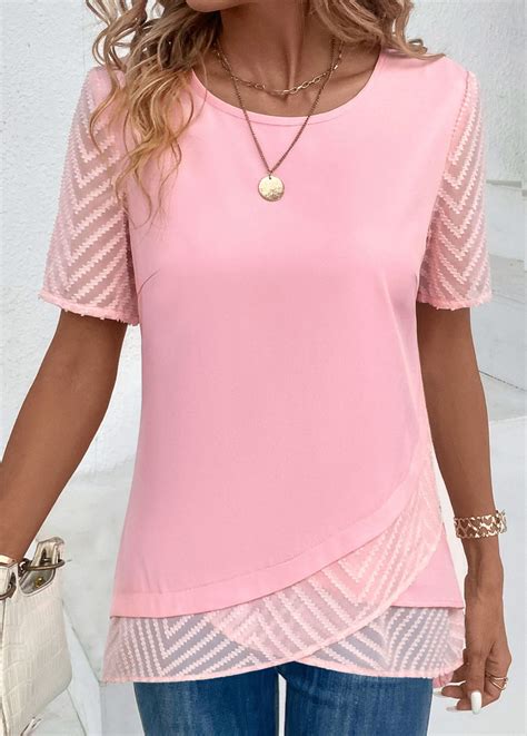 ROTITA Plus Size Cross Hem Pink T Shirt Rotita Com USD 30 98