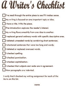 Writing Checklist For Middle Schoolers By Tanya Reichard Voorhees