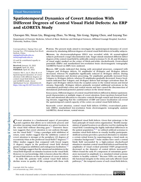 Pdf Spatiotemporal Dynamics Of Covert Attention With Different Degrees Of Central Visual Field
