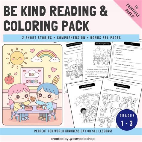 Be Kind Reading And Coloring Pack Sel Activities 2 Short Stories