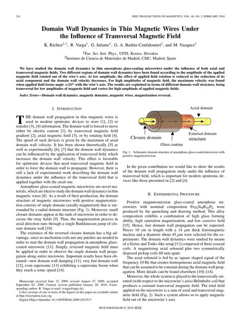 Pdf Domain Wall Dynamics In Thin Magnetic Wires Under The Influence Of Transversal Magnetic Field