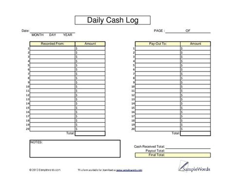 7 Best Daily Cash Sheet Images On Pinterest Business Planning Free Printable And Small