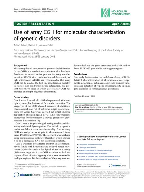 Pdf Use Of Array Cgh For Molecular Characterization Of Genetic Disorders