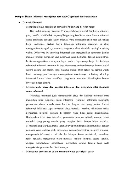Dampak Sistem Informasi Manajemen Terhadap Organisasi Dan Perusahaan Sistem Informasi Dapat