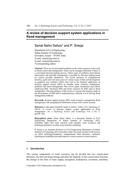 PDF A Review Of Decision Support System Applications In Flood Management