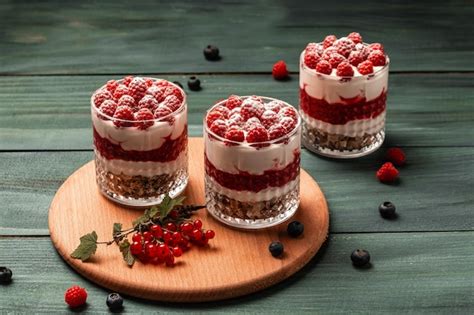 Premium Photo Raspberry Dessert Cheesecake Trifle Mouse In A Glass On