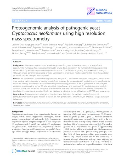 Pdf Proteogenomic Analysis Of Pathogenic Yeast Cryptococcus Neoformans Using High Resolution