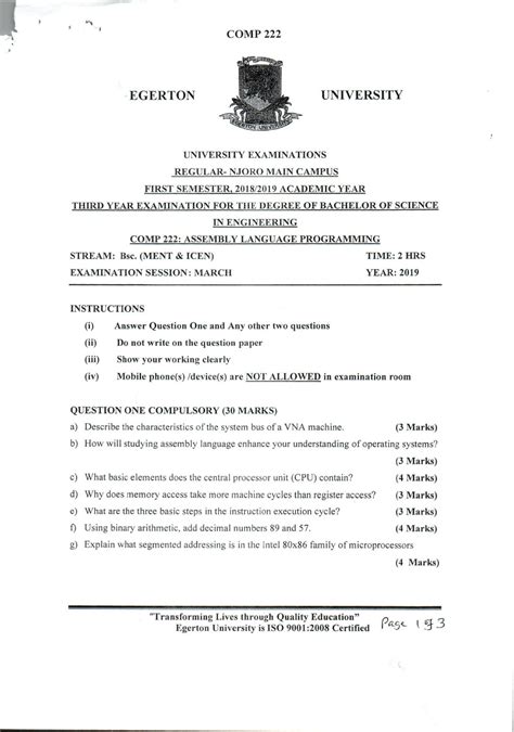 Comp 222 March 2019 Assembly Language Programming Computer Science