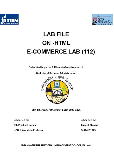 Html File Practicals Lab File On Html E Commerce Lab 112 Submitted In Partial Fulfilment