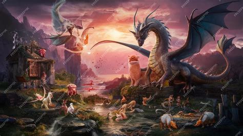 A Stunning 3d Artwork Of A Fantasy World With Dragons And Magical