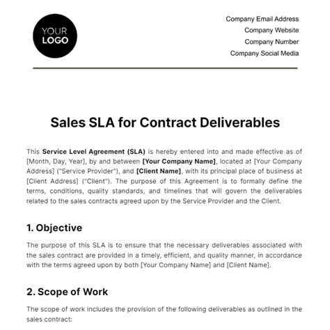 Sales Sla For Contract Deliverables Template Edit Online And Download Example