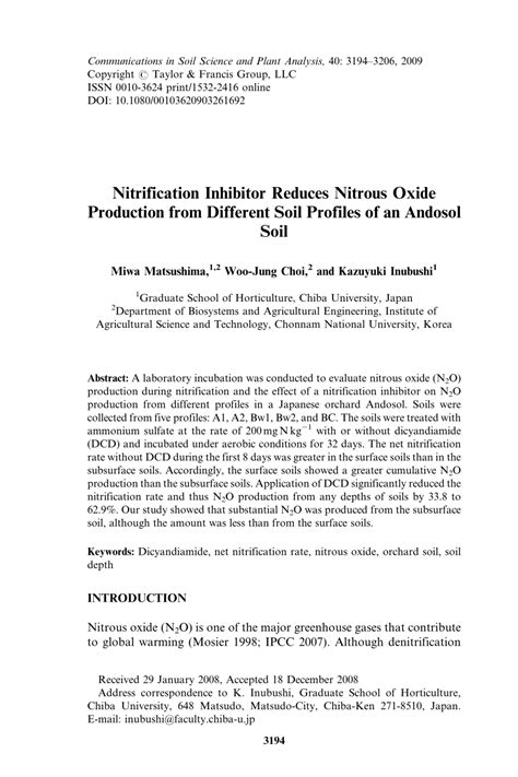 (PDF) Nitrification Inhibitor Reduces Nitrous Oxide Production from ...