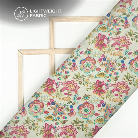Beige Vintage Floral Digital Print Shimmer Tissue Fabric For Diy Creat