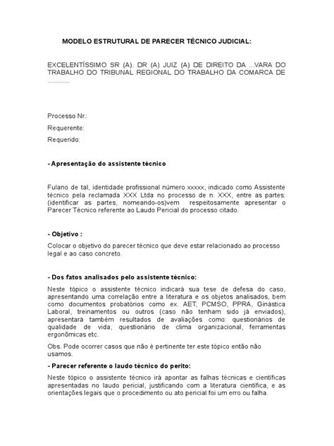 Modelo Estrutural De Parecer Técnico Judicial Pdf