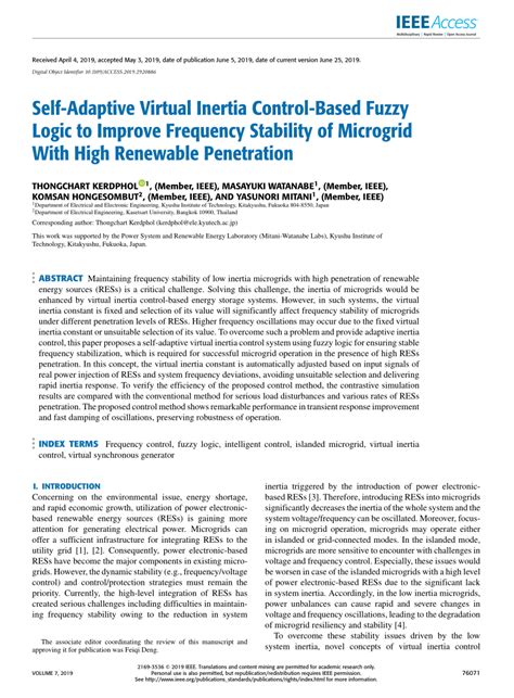 pdf self adaptive virtual inertia control based fuzzy logic to