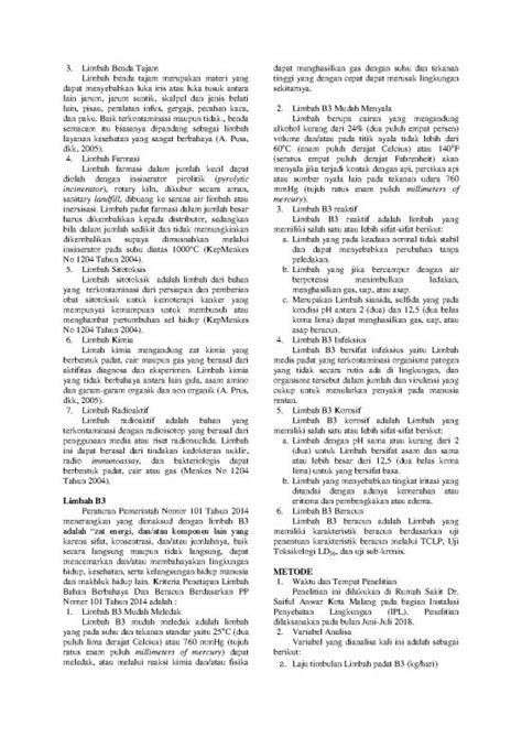 Pengolahan Limbah Rumah Sakit Pdf Jurnal Pengelolaan Limbah Padat B Bahan Berbahaya