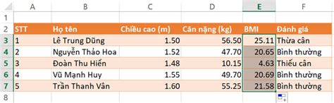 Công Thức Tính Bmi Trong Excel Hướng Dẫn Chi Tiết Từ A đến Z Gia Sư Thành Tâm