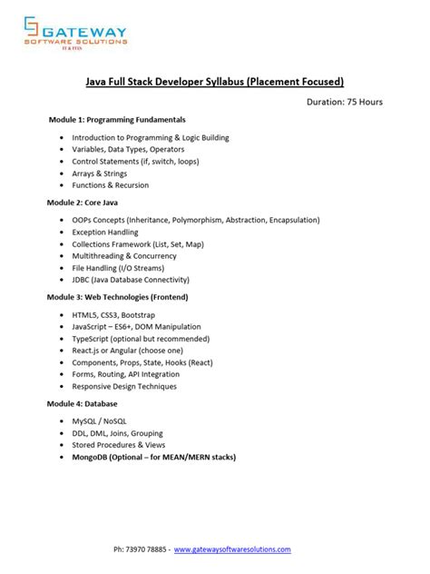 Java Full Stack Developer Syllabus Pdf Spring Framework Computer