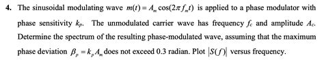 Solved The Sinusoidal Modulating Wave M T Chegg