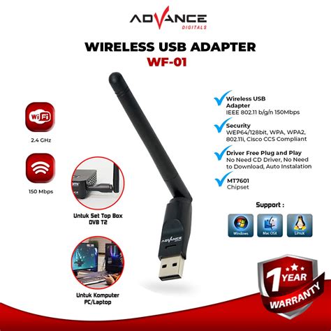 Jual Advance Usb Dongle Wifi Wireless Adapter Receiver Wf 01 Komputer
