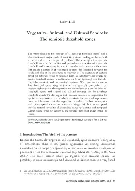 Pdf Vegetative Animal And Cultural Semiosis The Semiotic Threshold