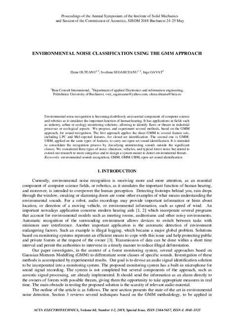 Pdf Environmental Noise Classification Using The Gmm Approach