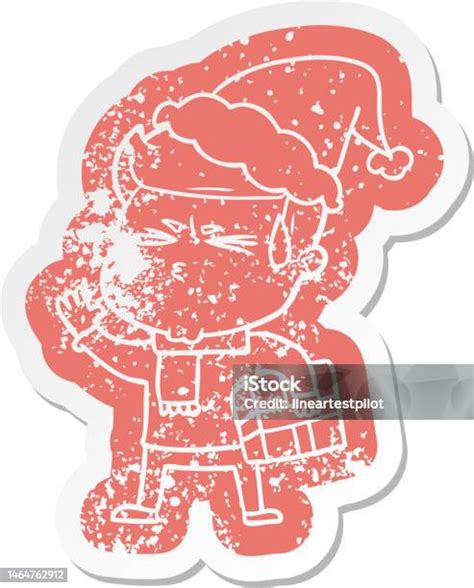 산타 모자를 쓰고 땀을 흘리는 남자의 기발한 만화 고민 스티커 낙서 드로잉에 대한 스톡 벡터 아트 및 기타 이미지 낙서 드로잉 데칼 땀 Istock
