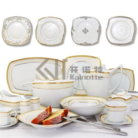Knt Ceramic Dinner Set With Embossed Decal Design Wholesale Factory Dinner Ware Set For 6