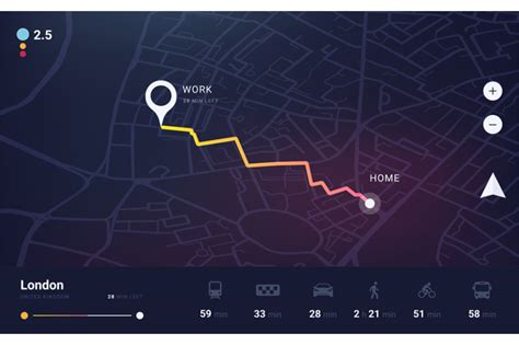 gps track city map application with navigation ui tracking path and