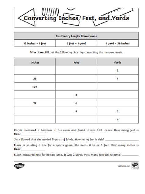 Conversion Yard Feet Inches And Mental Math Practice Pdf