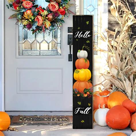 Hello Fall Porch Sign Wooden Hanging Porch Decor Autumn Vertical Fall