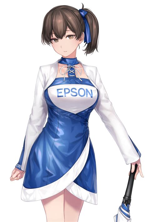 Safebooru 1girl Alternate Costume Blue Dress Breasts Brown Eyes Brown