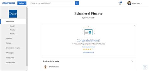 Mirajul Alam On Linkedin Completed An Online Course On Behavioral Finance At Coursera This